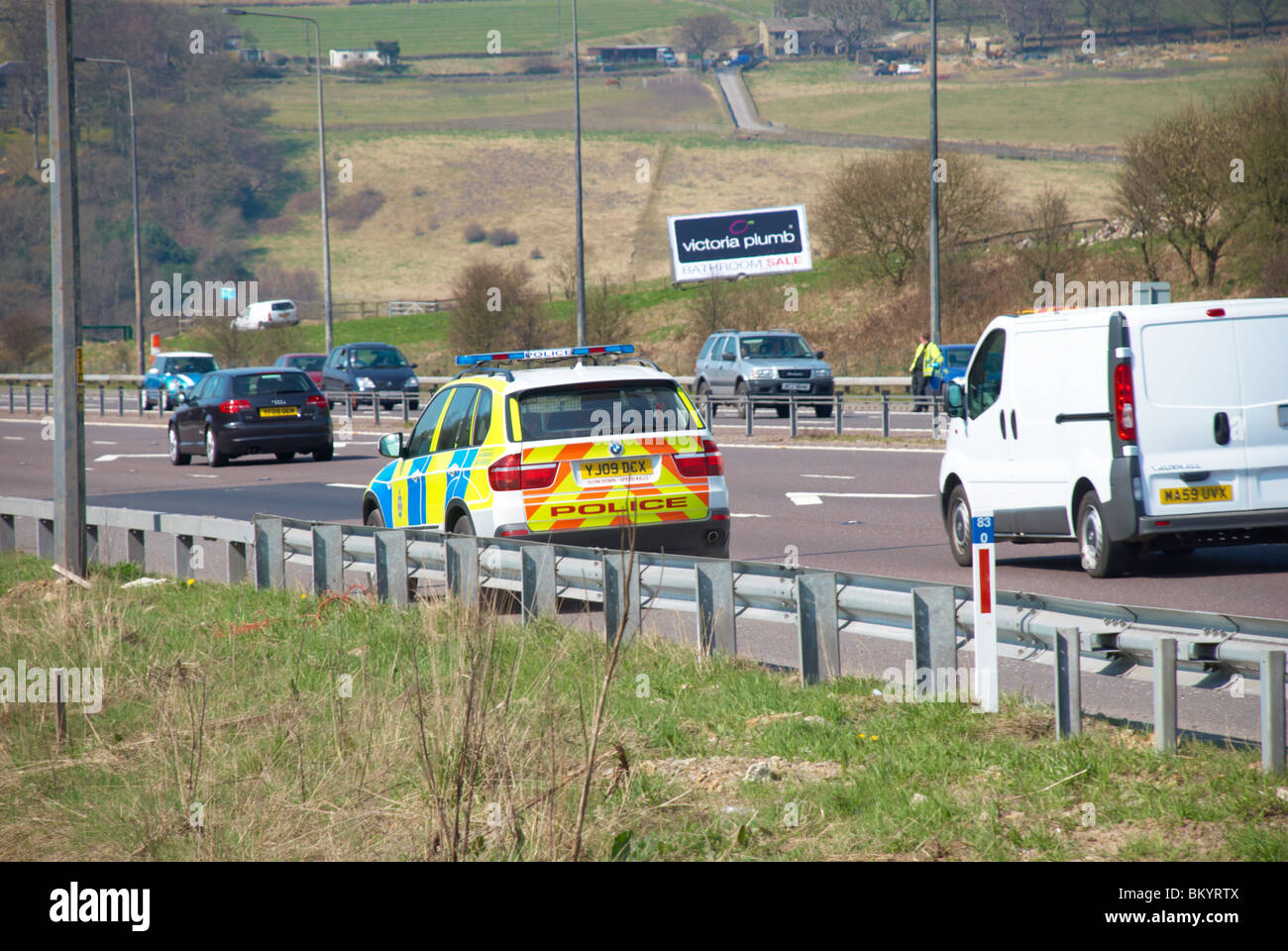 Flashing lights on road barrier hi-res stock photography and images - Alamy
