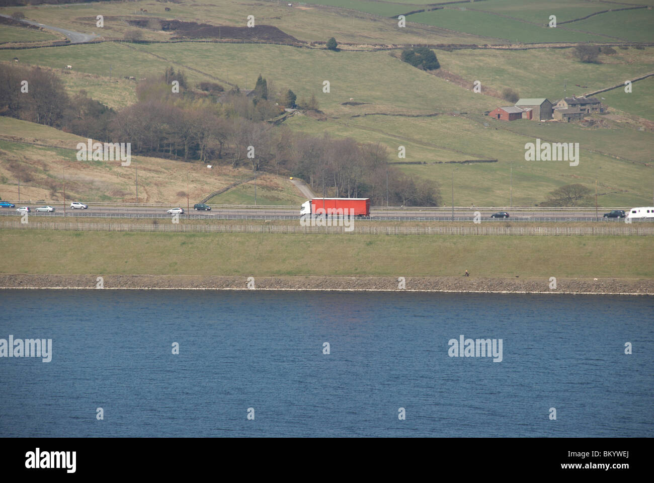 The M62 motorway passing over Scammonden Dam (between Huddersfield ...