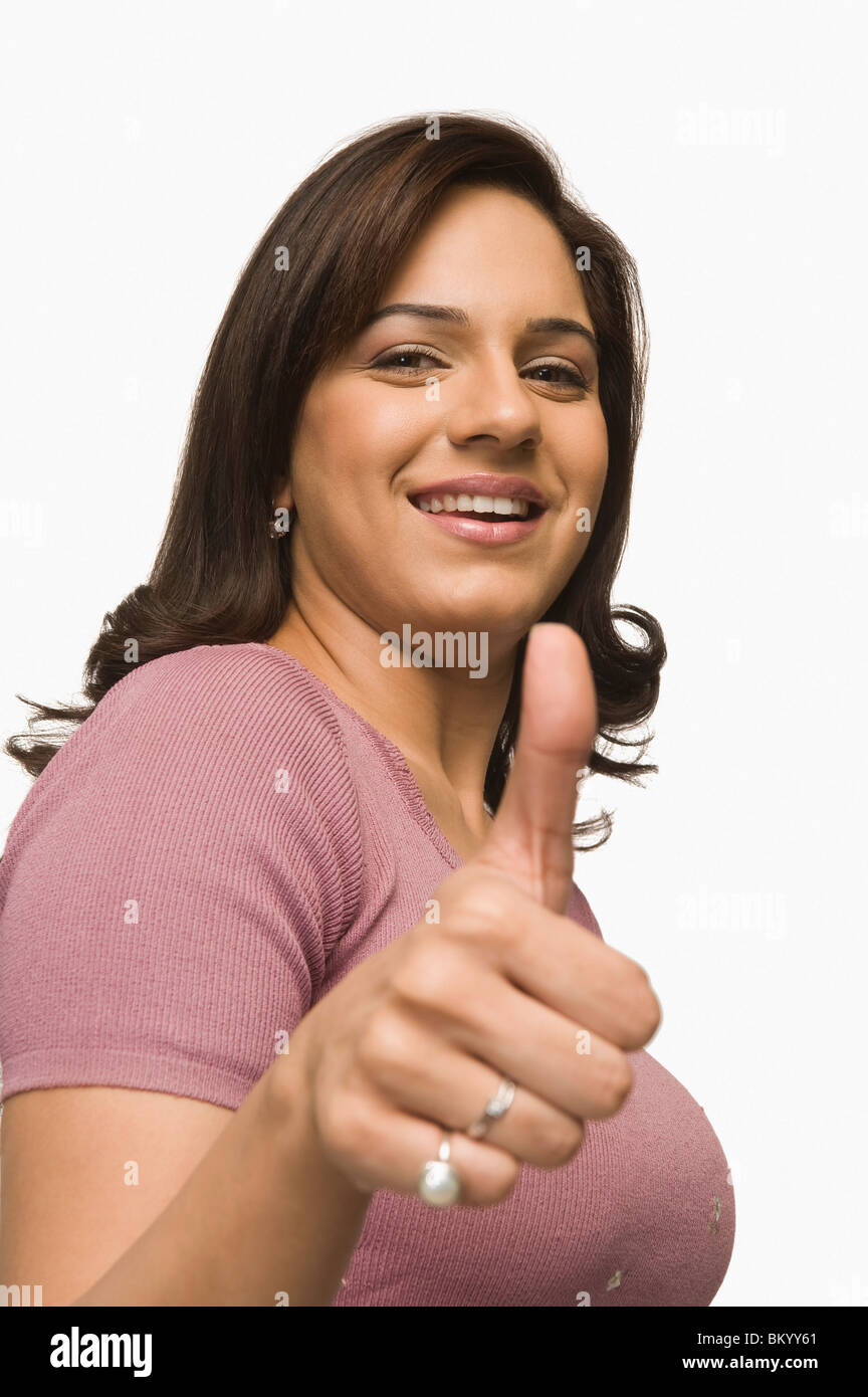 Indian woman showing thumbs up Cut Out Stock Images & Pictures - Alamy