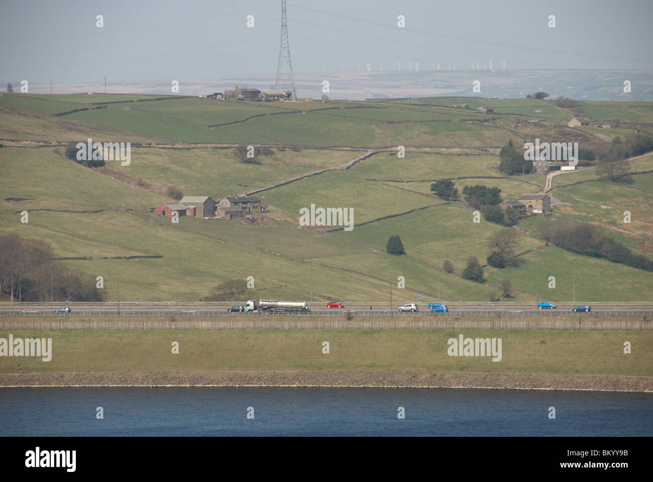 The M62 motorway passing over Scammonden Dam (between Huddersfield ...