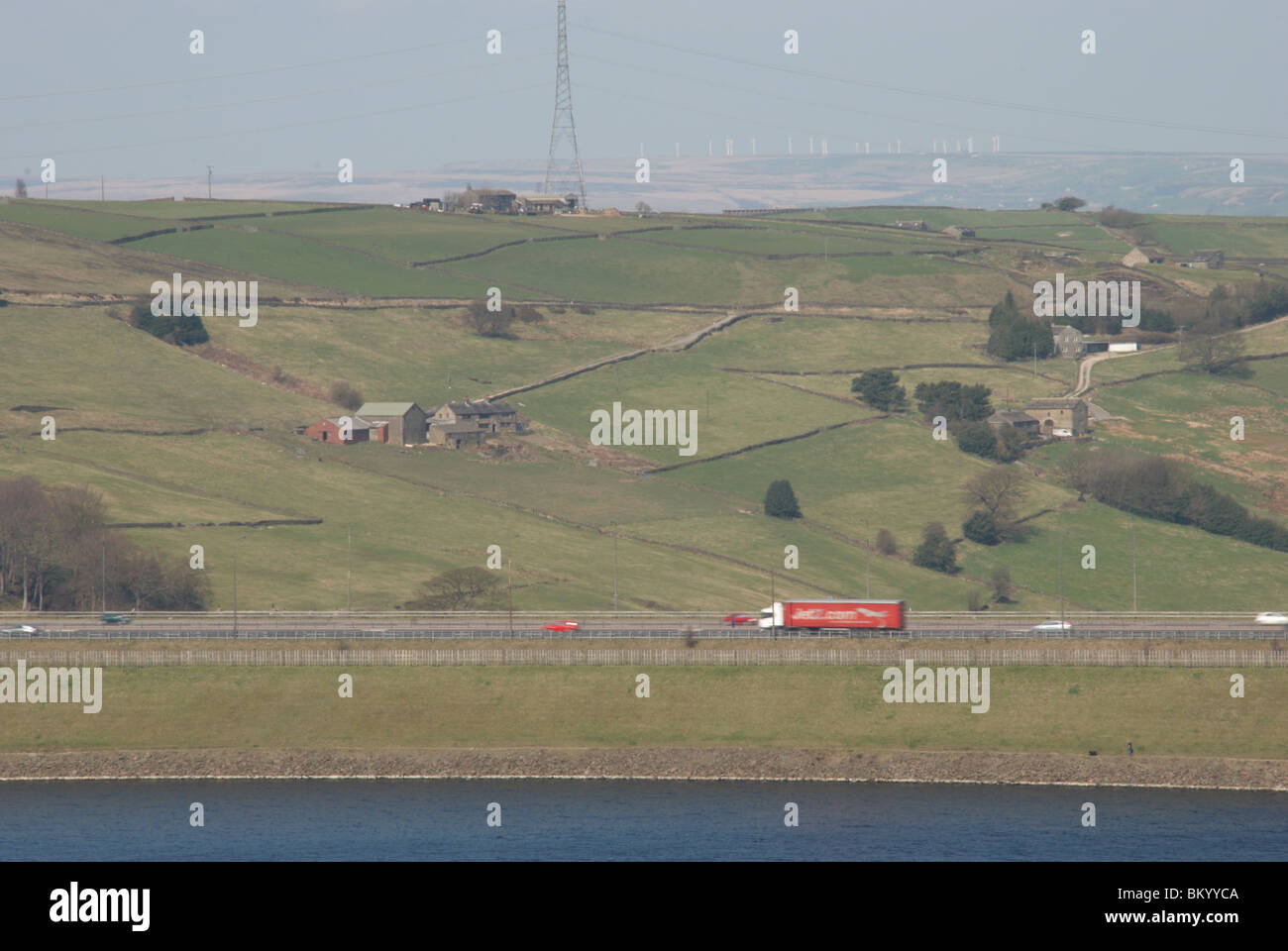 The M62 motorway passing over Scammonden Dam (between Huddersfield ...