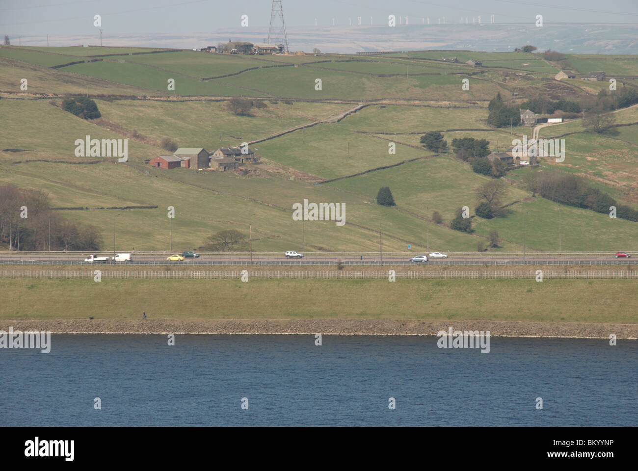 The M62 motorway passing over Scammonden Dam (between Huddersfield ...