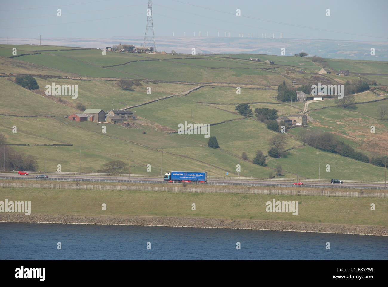 The M62 motorway passing over Scammonden Dam (between Huddersfield ...