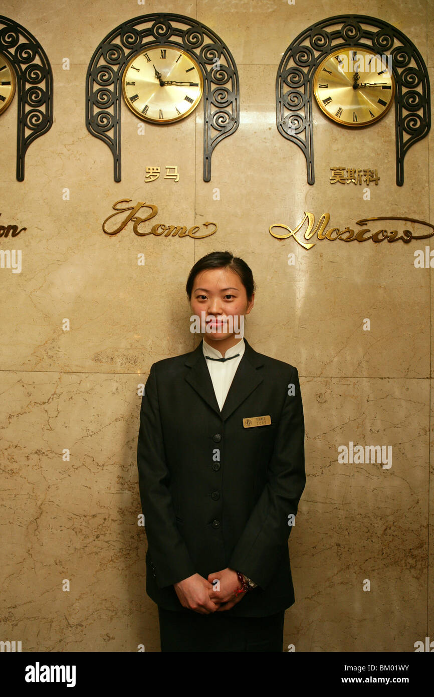 Peace Hotel, lobby, guest service, international time, time zone Stock ...