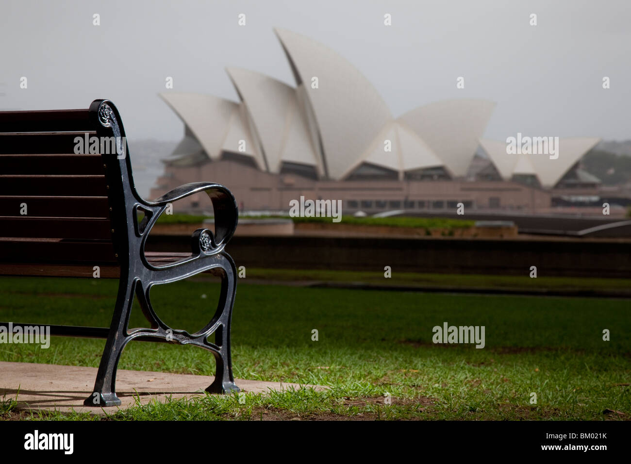 Sydney Opera House from The Rocks across the Harbour with green grass ...