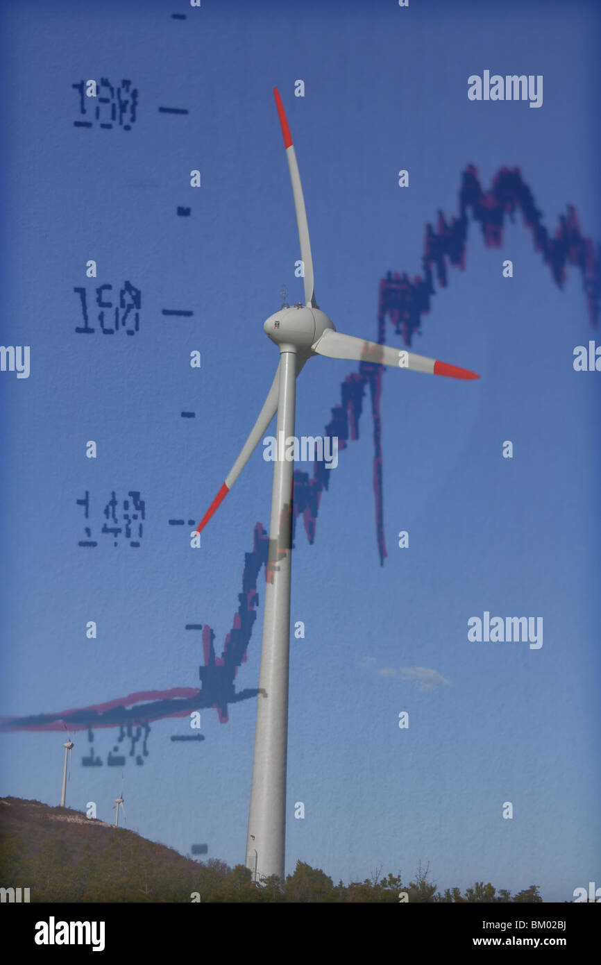 Wind turbine with the graph going up Stock Photo - Alamy