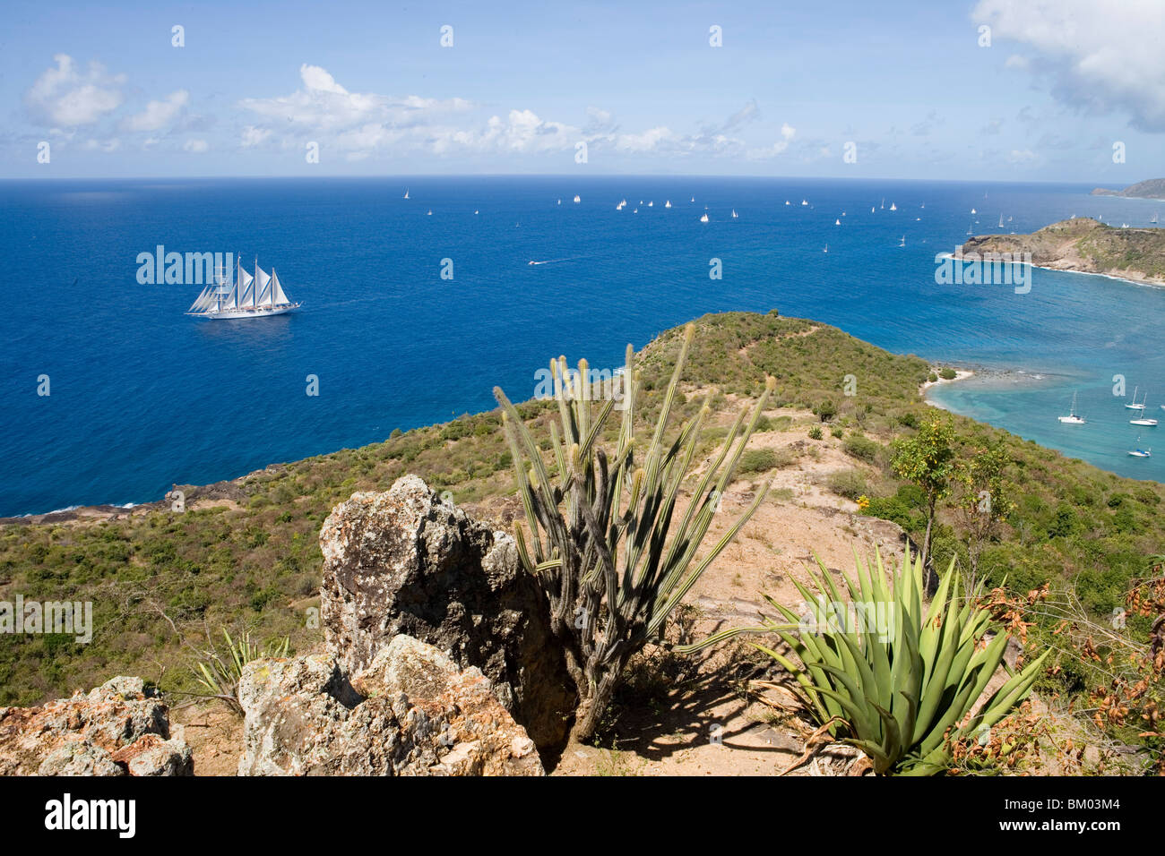 Star Clipper and English Harbour, View from Shirley Heights, Antigua ...