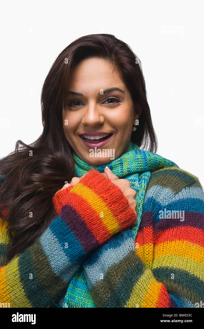 Portrait of a woman in warm clothing Stock Photo - Alamy
