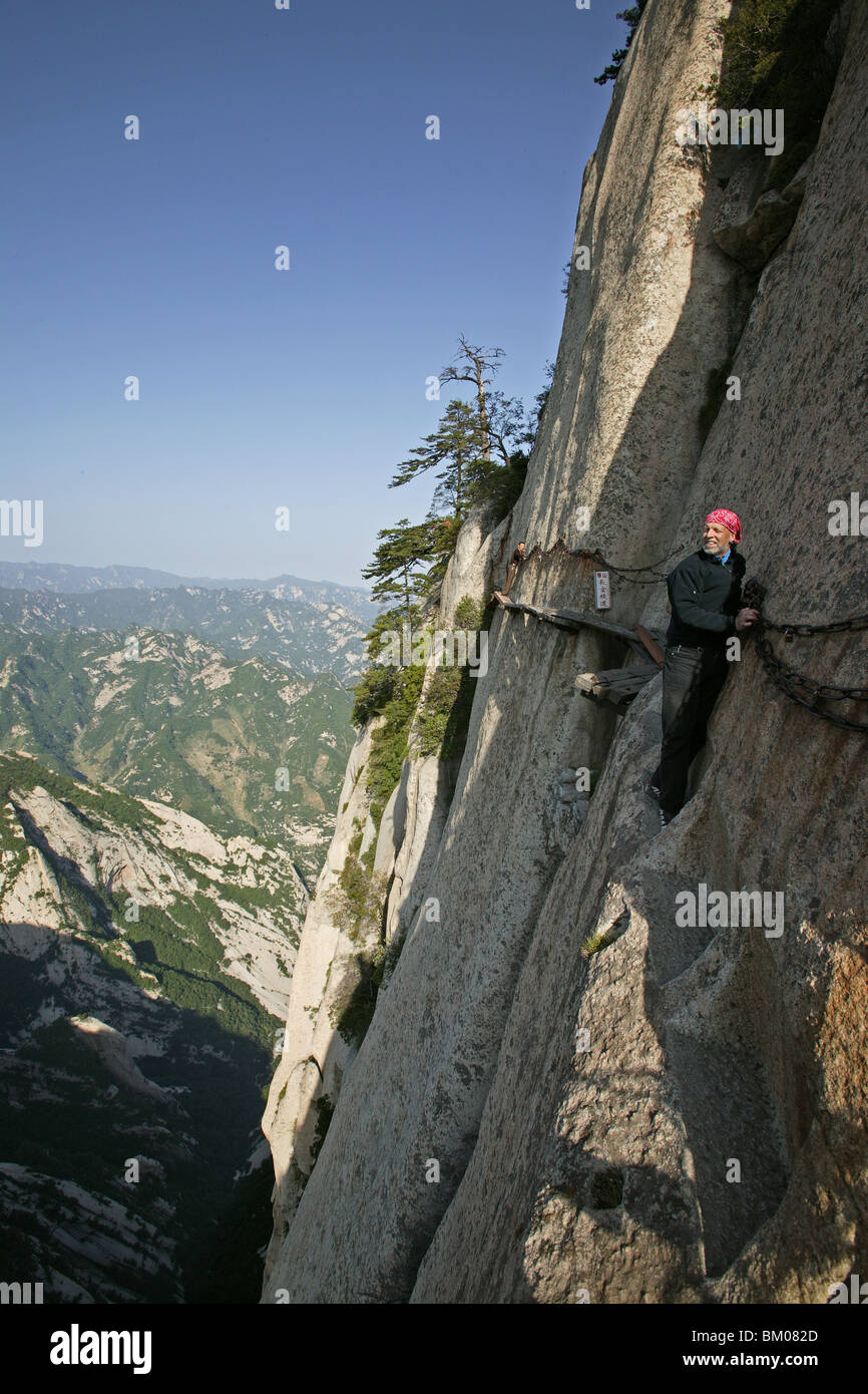 chains and planks, vertical stone cliffs, Taoist mountain, Hua Shan ...