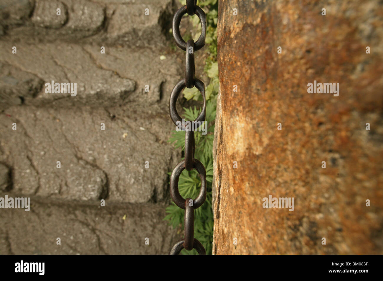 pilgrim path along stone steps with worn down chain handrail, Hua Shan ...