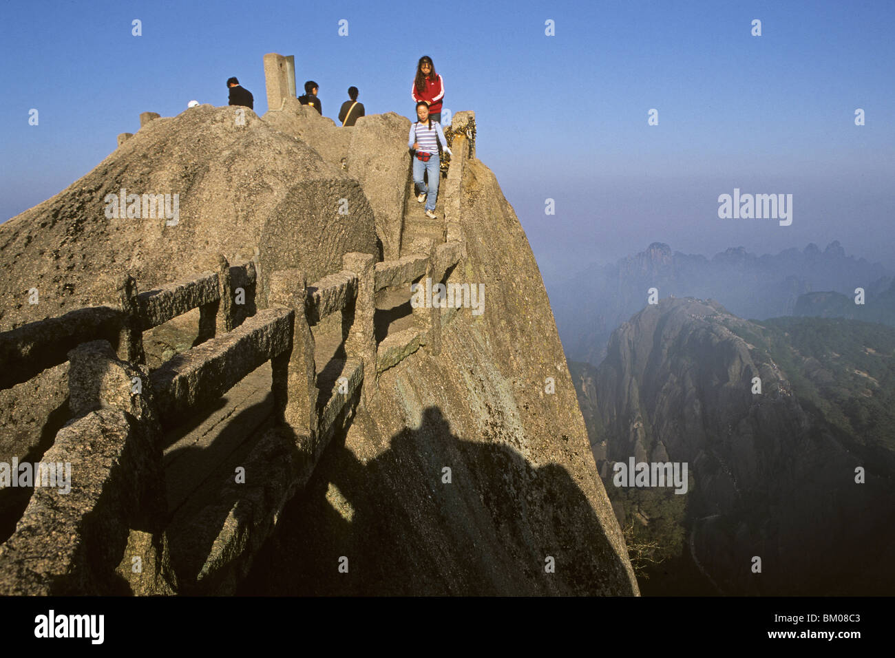 steep rock carved stone steps to Lotus Peak, Huang Shan, Anhui province ...