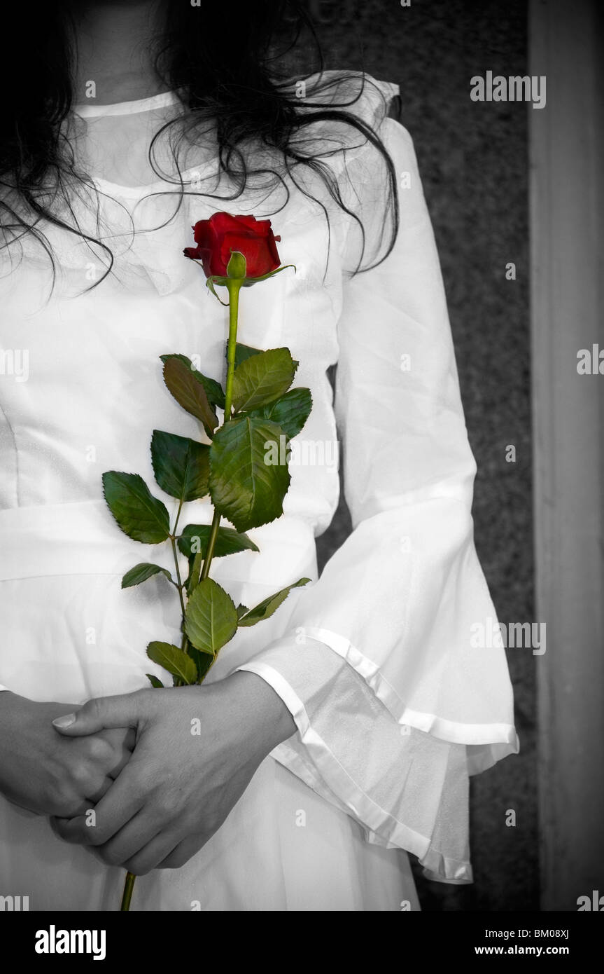 Sad Girl With Red Rose Wallpaper