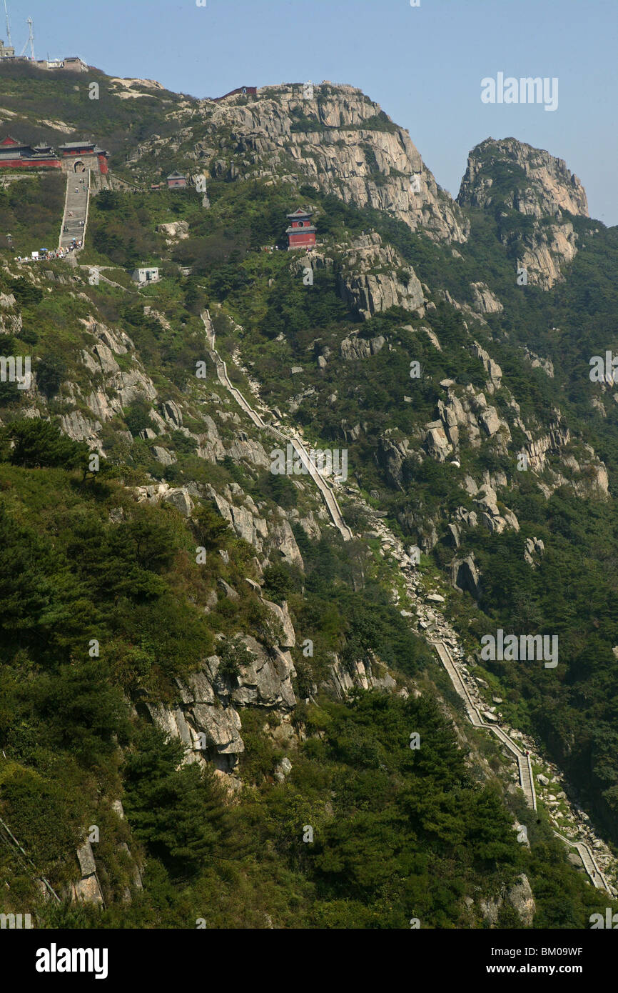 steep climb, Stairway to Heaven, Tai Shan, Shandong province, Taishan, Mount Tai, China, Asia ...