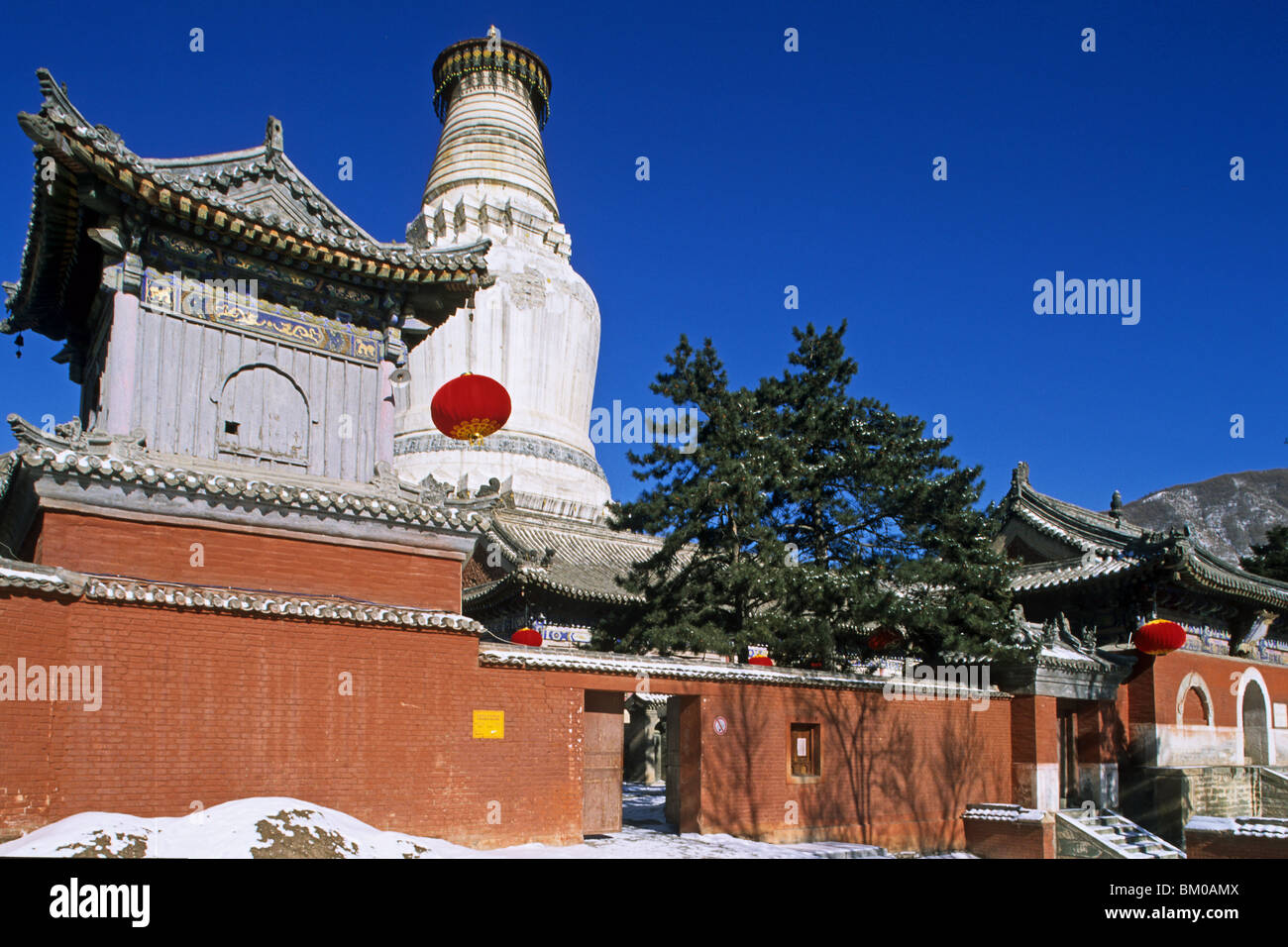 gate and high walls of Luo Hou monastery, Great White Pagoda, Wutai ...
