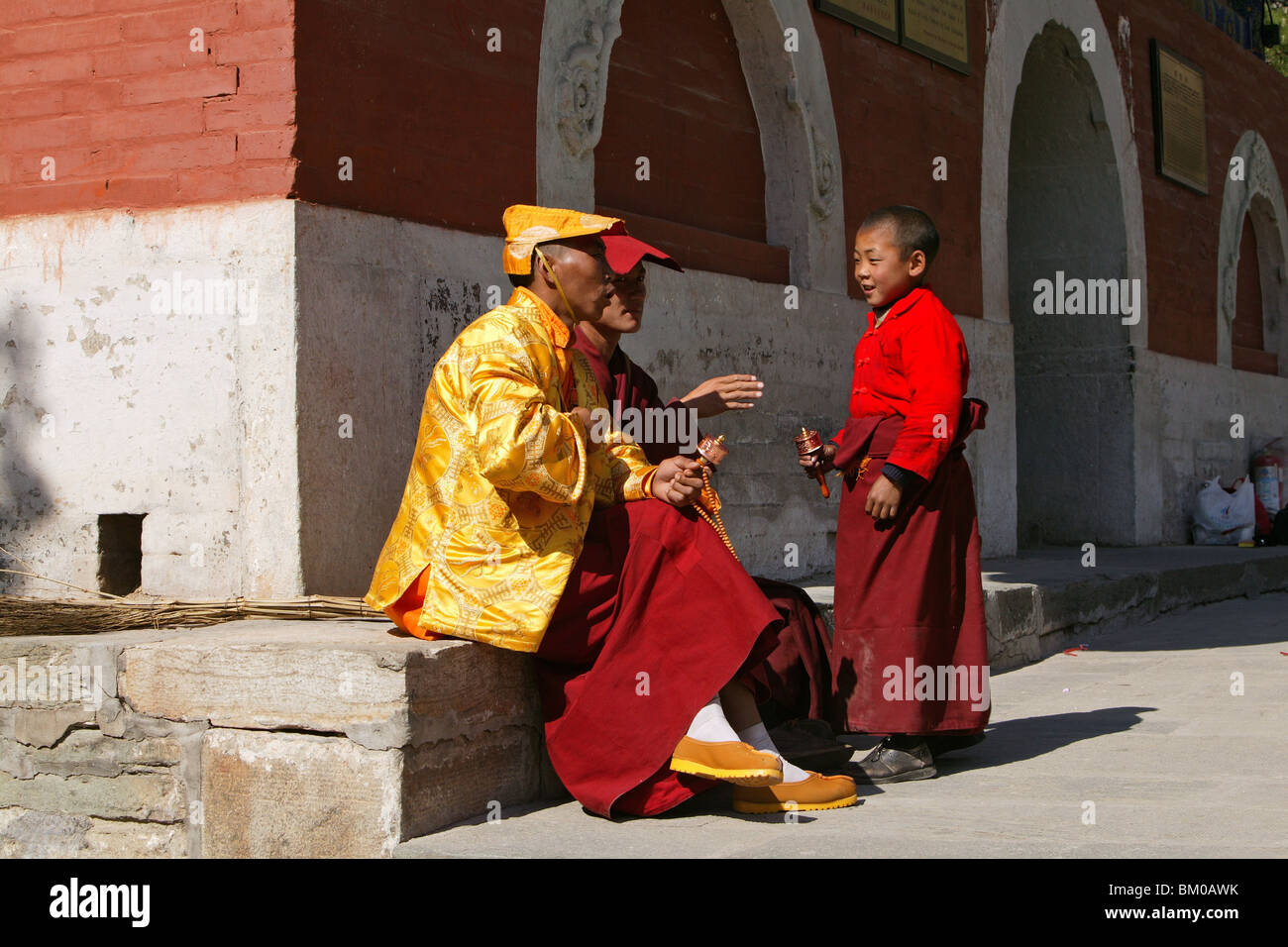 child monk, prayer ceremony, buddhist monks, court yard, during ...