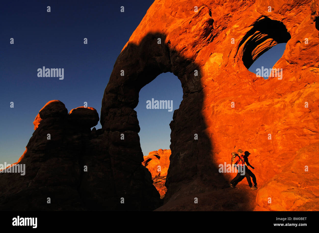 Hiker, Turret Arch, South Window, Arches National Park, Moab, Utah, USA ...