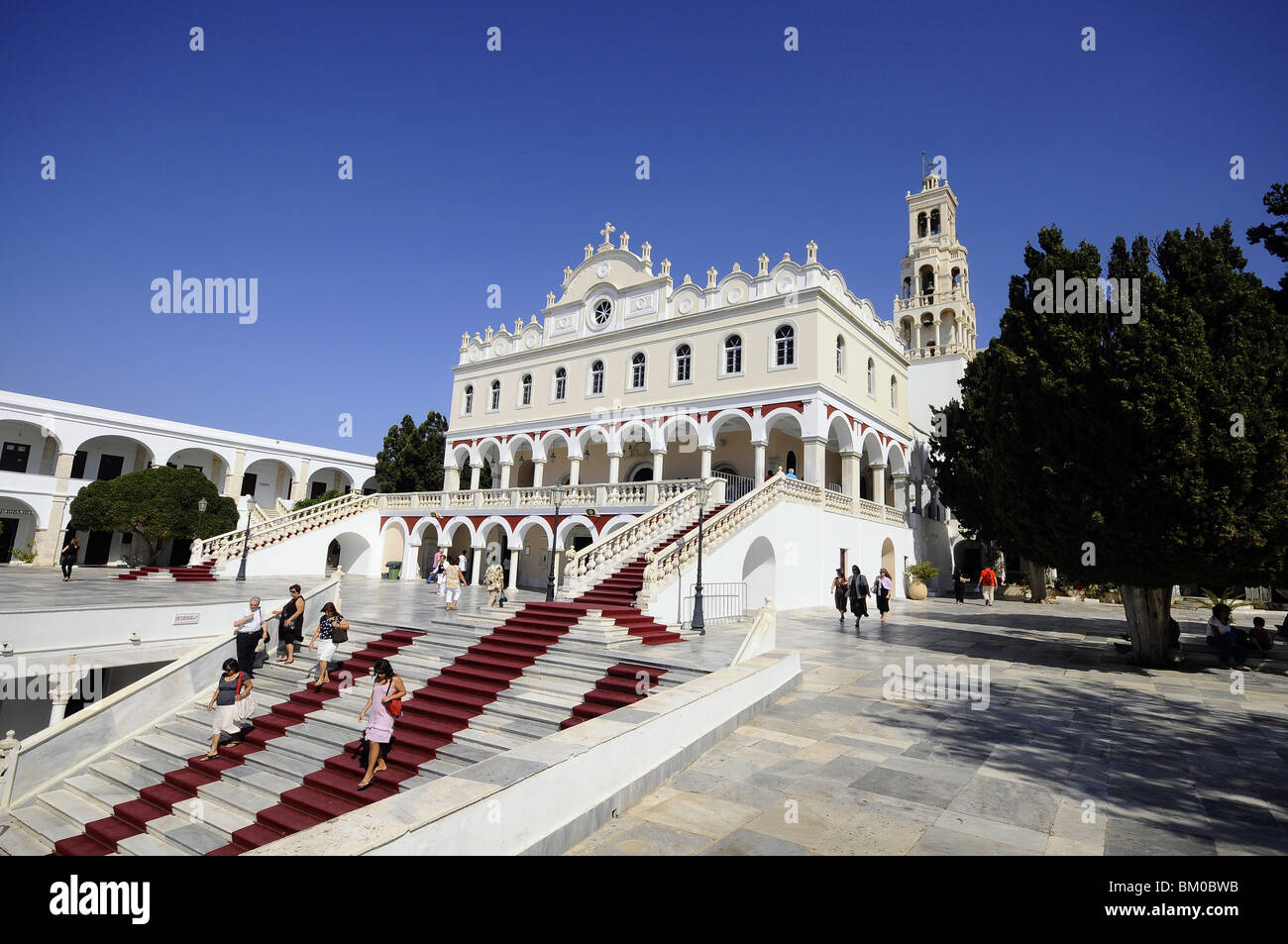 People on the stairs in front of pilgrimage basilica Panagia ...