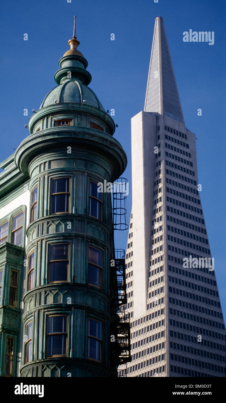Transamerica Pyramid and Columbus Tower, San Francisco, California, USA ...
