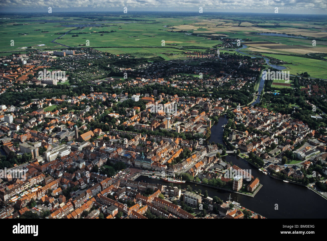aerial photo of sea port Emden, harbour, North Sea, Lower Saxony ...