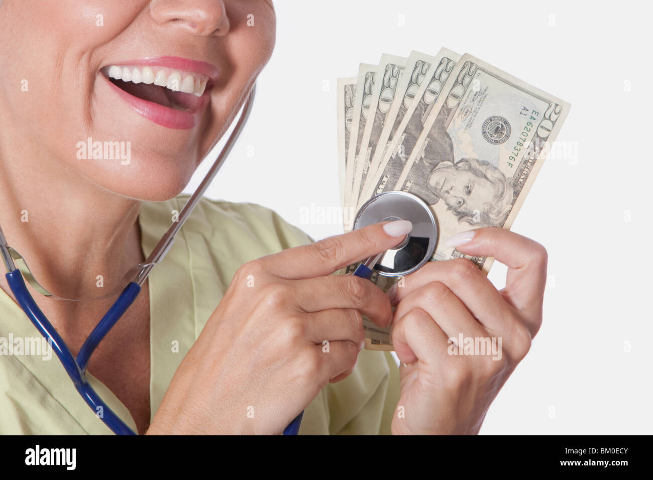 Doctor checking currency notes with a stethoscope Stock Photo - Alamy