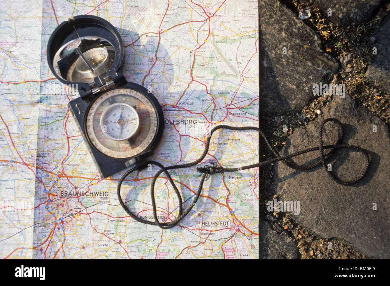 compass and map for orientation, Lower Saxony, Germany Stock Photo - Alamy