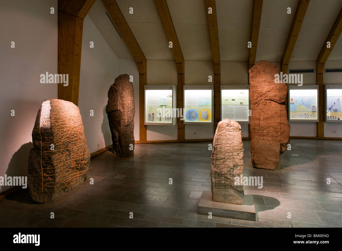 Rune stones in the viking Museum Haithabu, near Schleswig, Schleswig ...