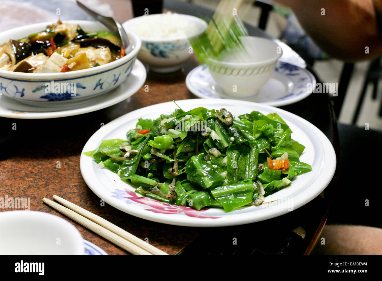 Plate of green vegetables Shansucai, Taiwanese speciality of the ...