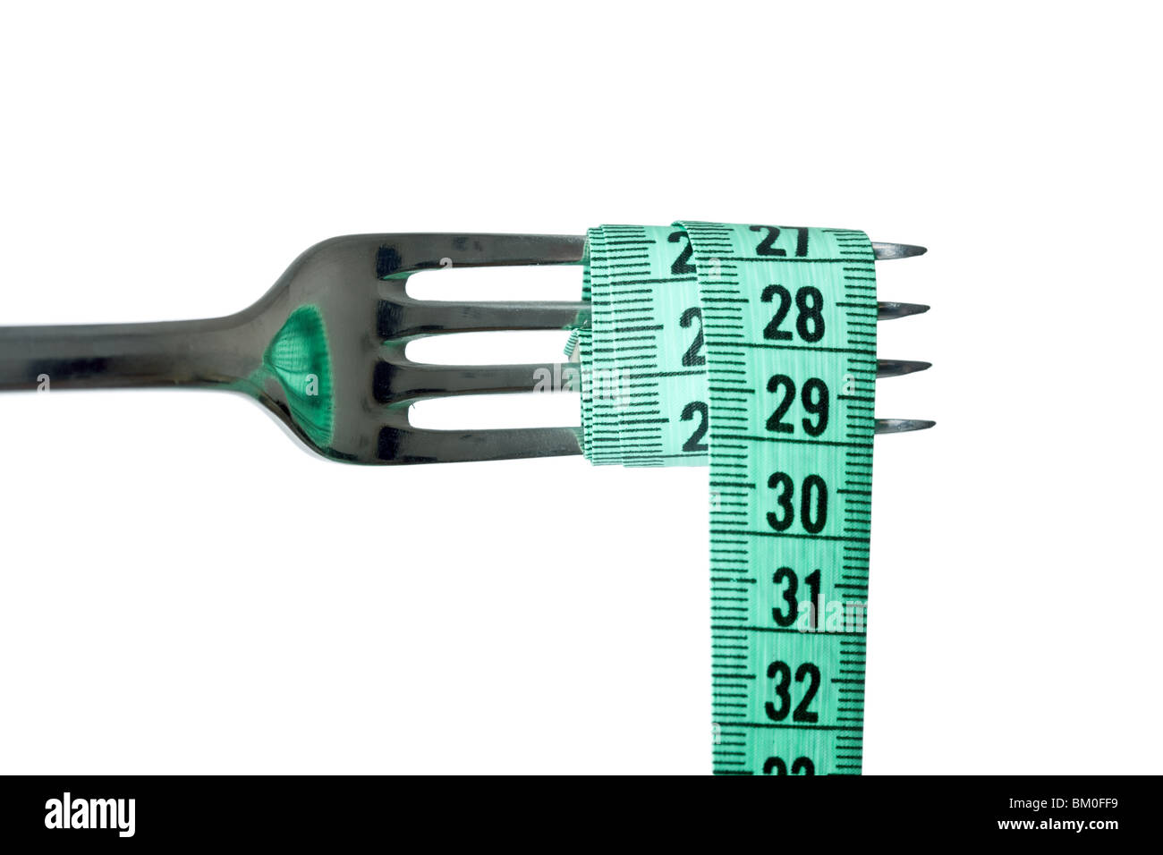 fork with measuring tape on white background Stock Photo - Alamy