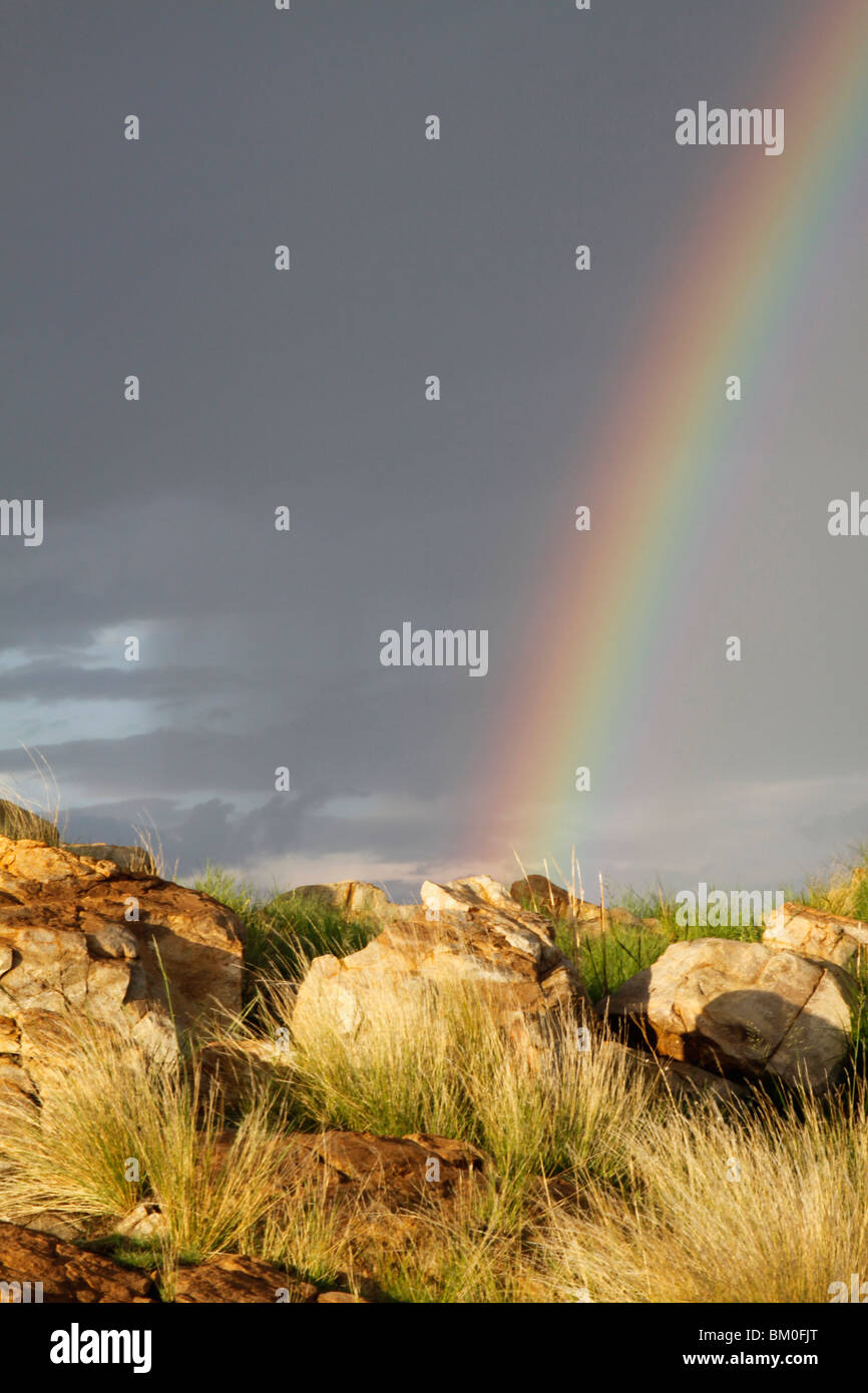 Rainbow over rocky landscape in Johannesburg, Gauteng Province, South ...
