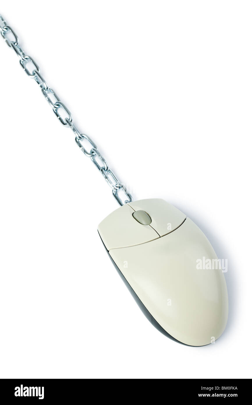 computer mouse with chain on white background Stock Photo - Alamy