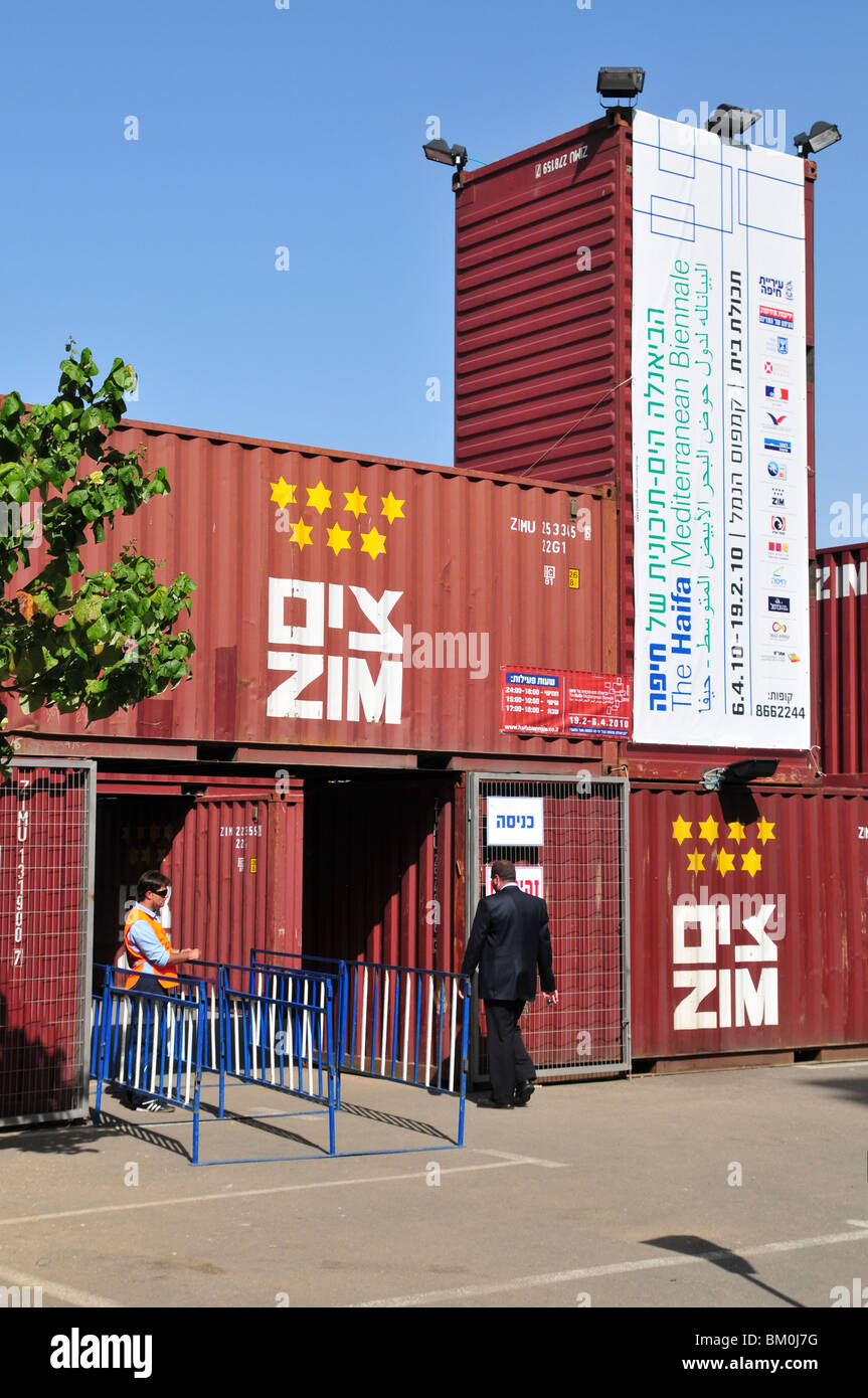 Israel, Haifa, Art exhibition housed in shipping containers at Haifa ...