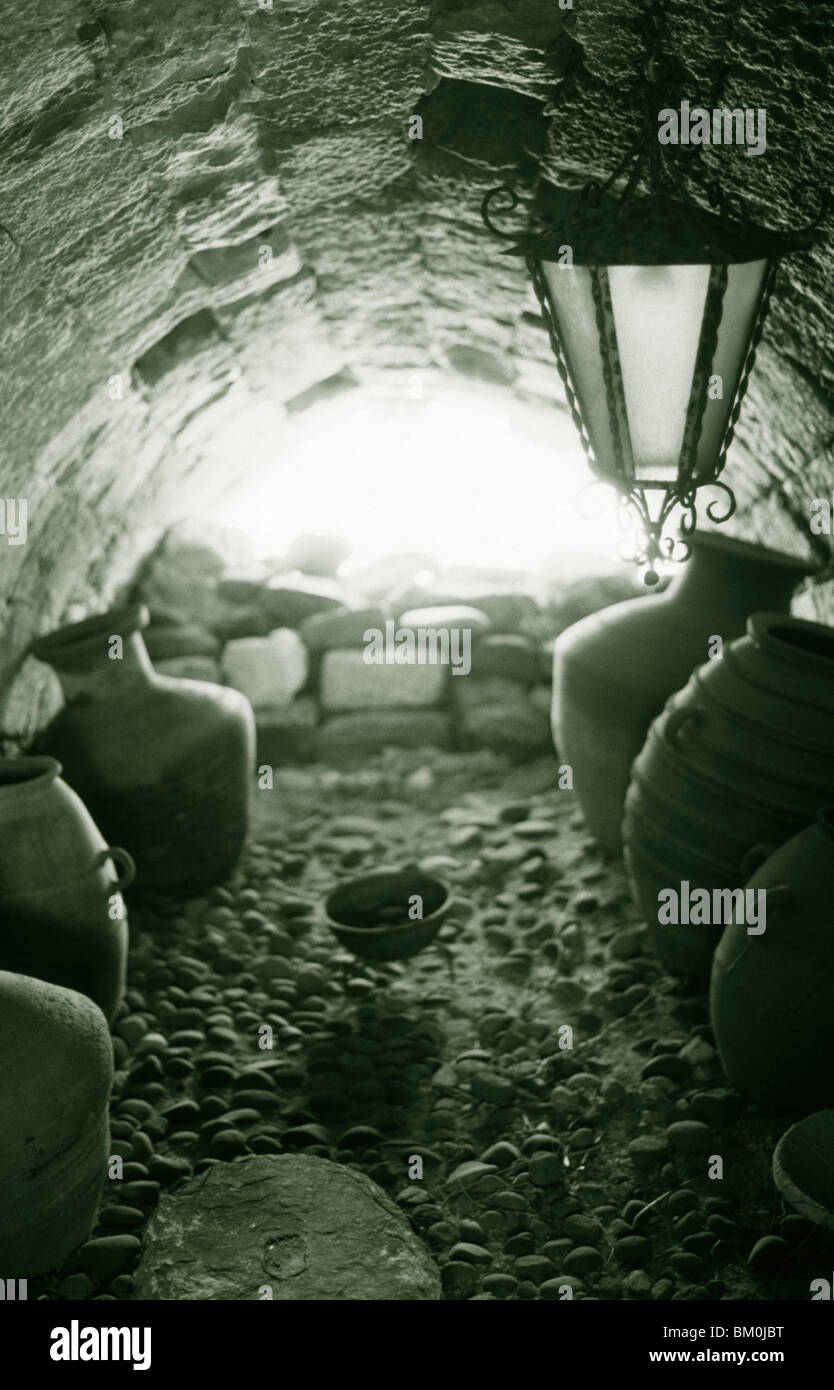 Earthenware pottery in an alcove, Rhodes, Dodecanese Islands, Greece ...