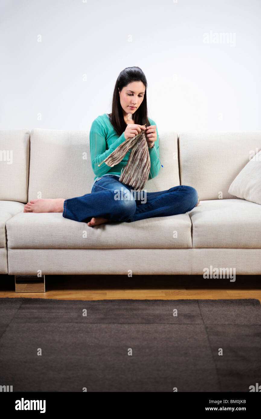 Seated knitting woman hi-res stock photography and images - Alamy