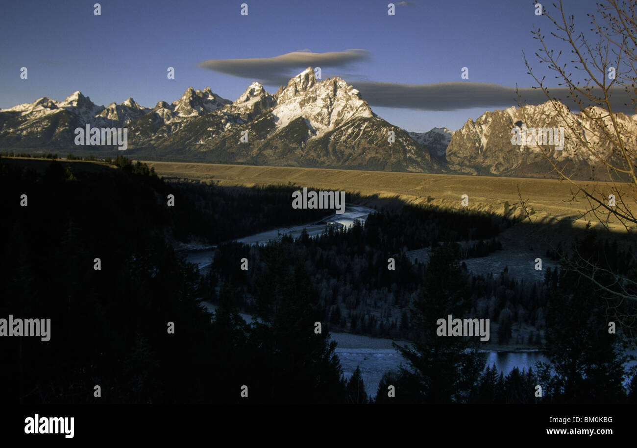 Panoramic view of mountains, Teton Range, Grand Teton National Park ...