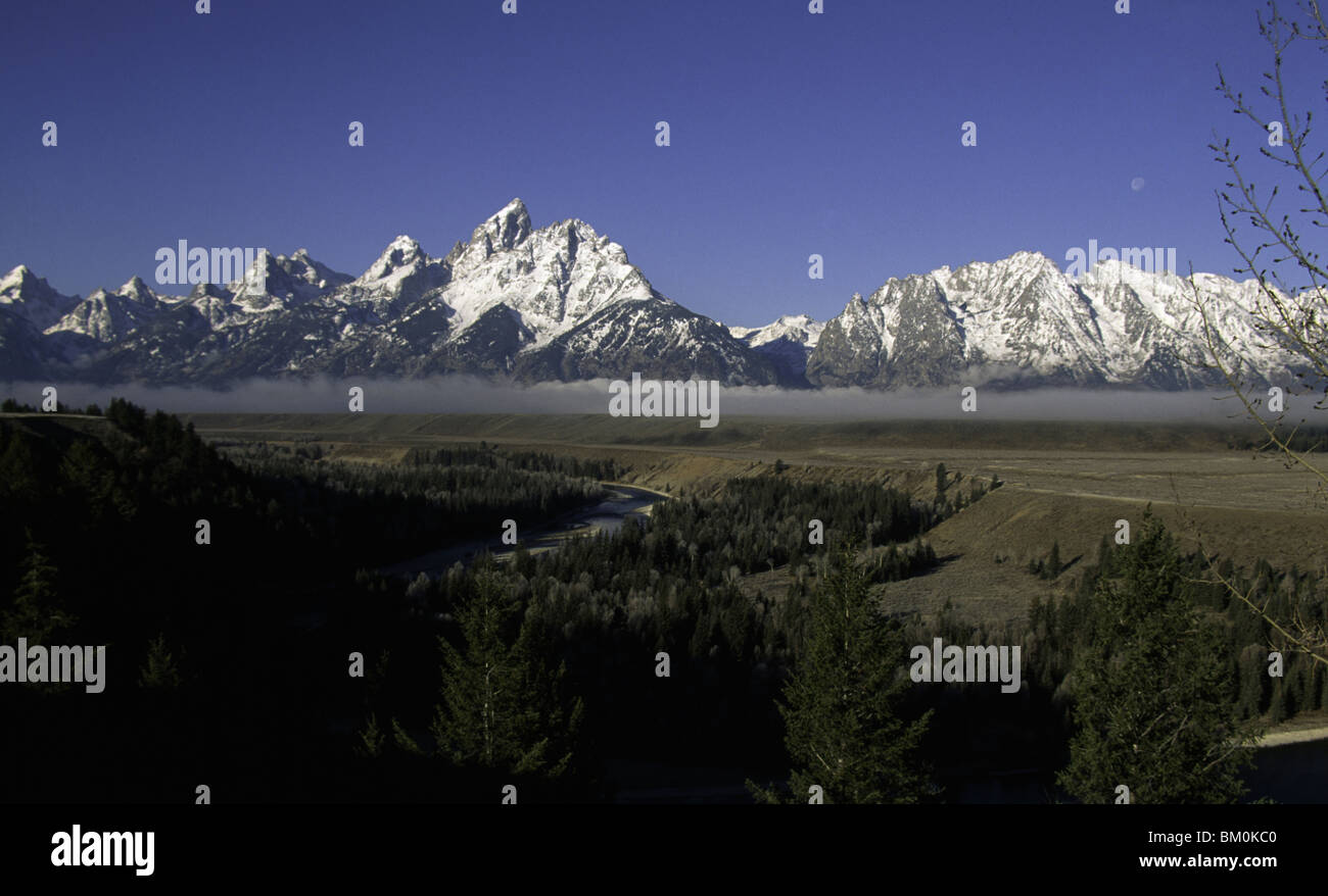 Landscape with mountains in the background, Teton Range, Grand Teton ...