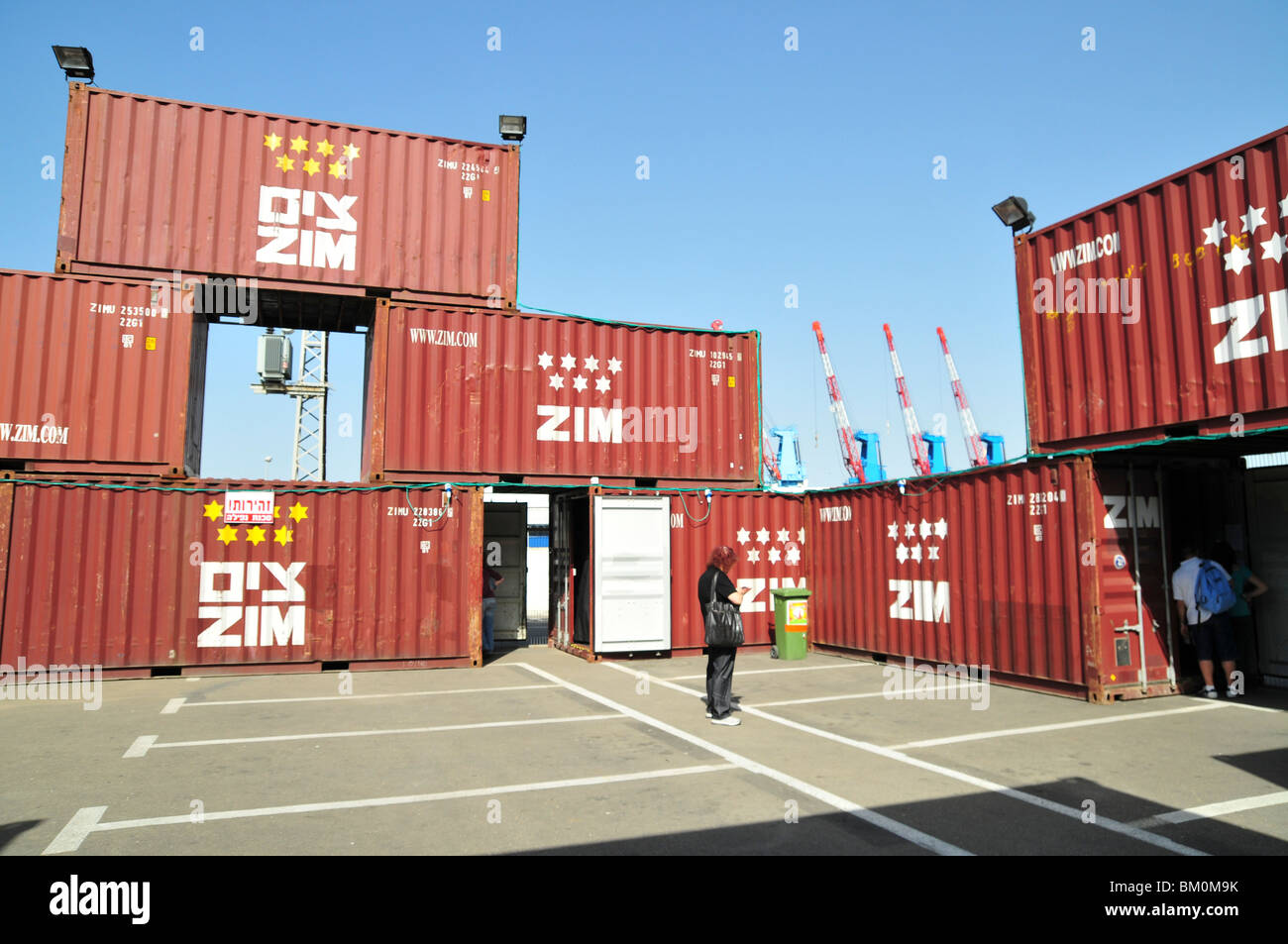 Israel, Haifa, Art exhibition housed in shipping containers at Haifa ...