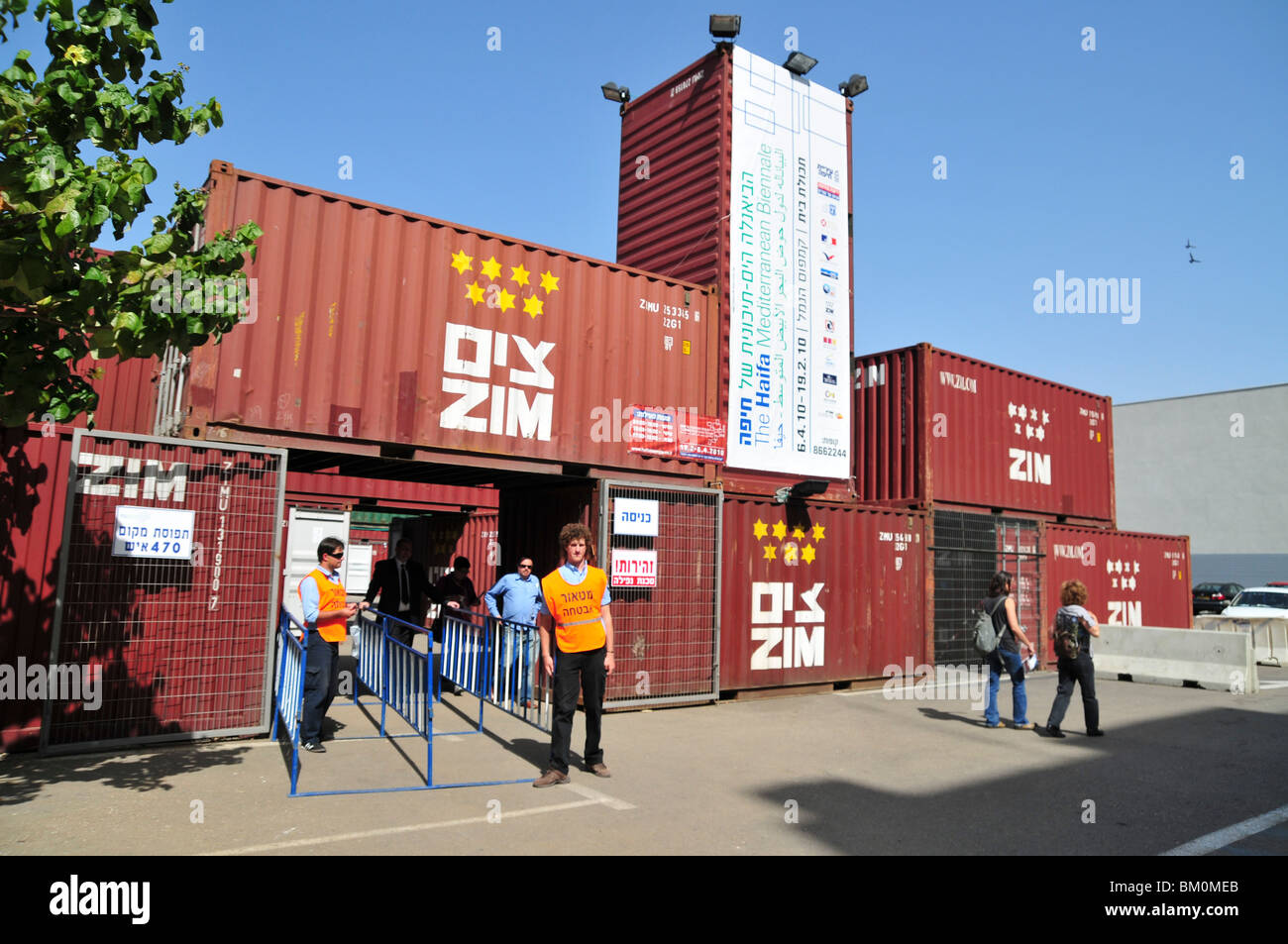 Israel, Haifa, Art exhibition housed in shipping containers at Haifa ...