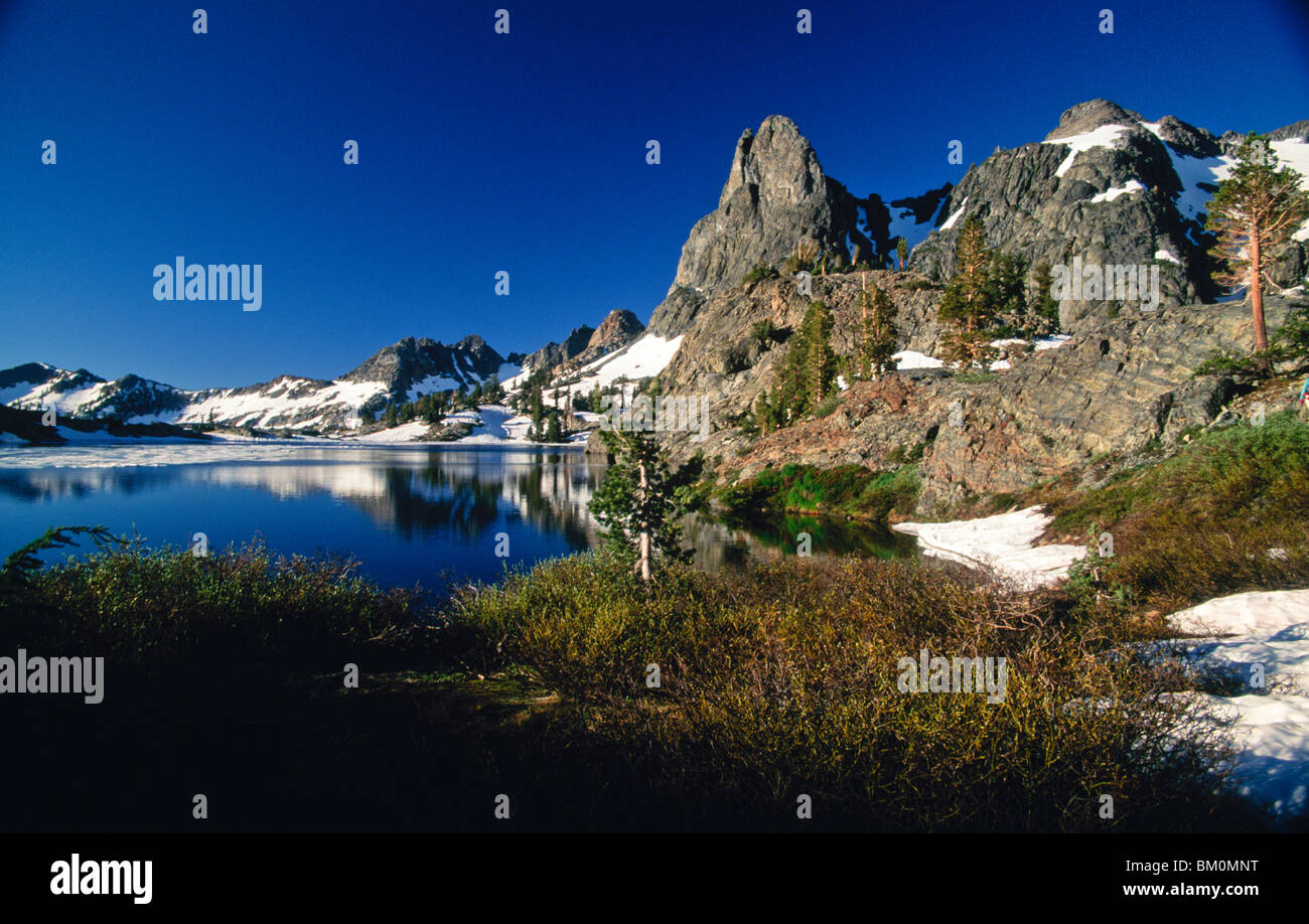 Reflection of mountains in a lake, Sierra Crest, Cecile Lake, Ansel ...