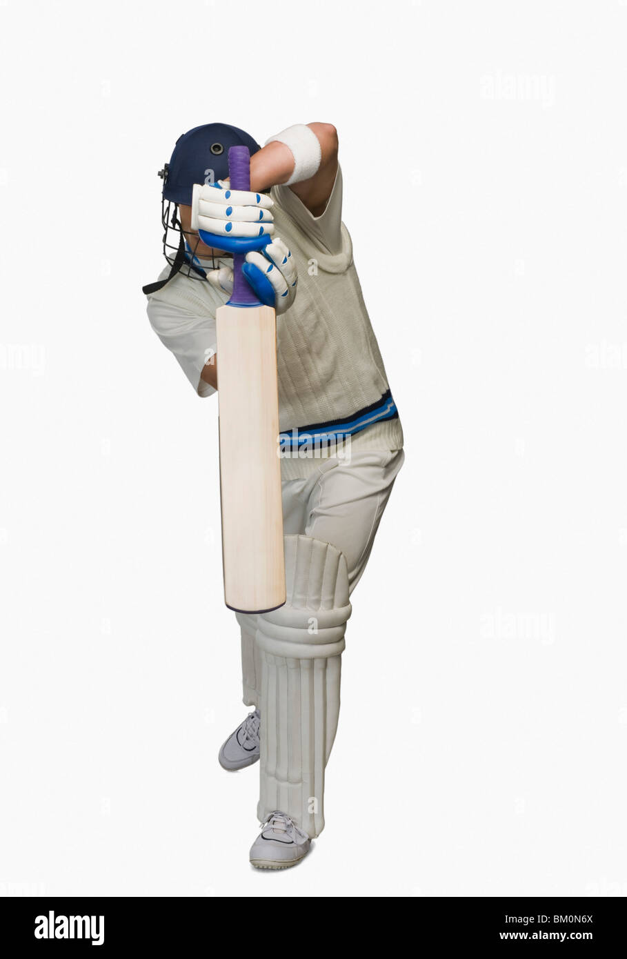 Cricket batsman playing forward defensive stroke Stock Photo - Alamy