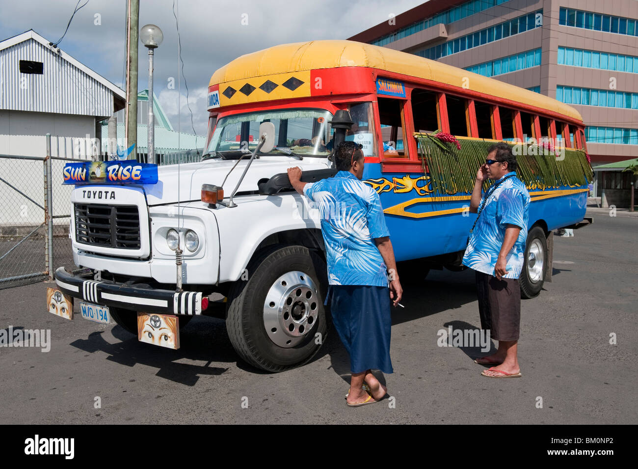 A Brightly Painted Local Bus in Apia, Upola Island, Samoa Stock Photo ...