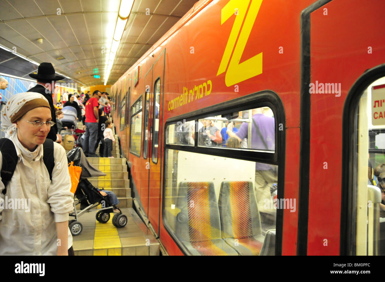 Israel, Haifa, Carmelit is an underground funicular railway. Currently ...