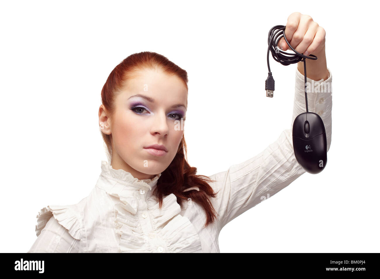 Beautiful woman with computer mouse Stock Photo - Alamy