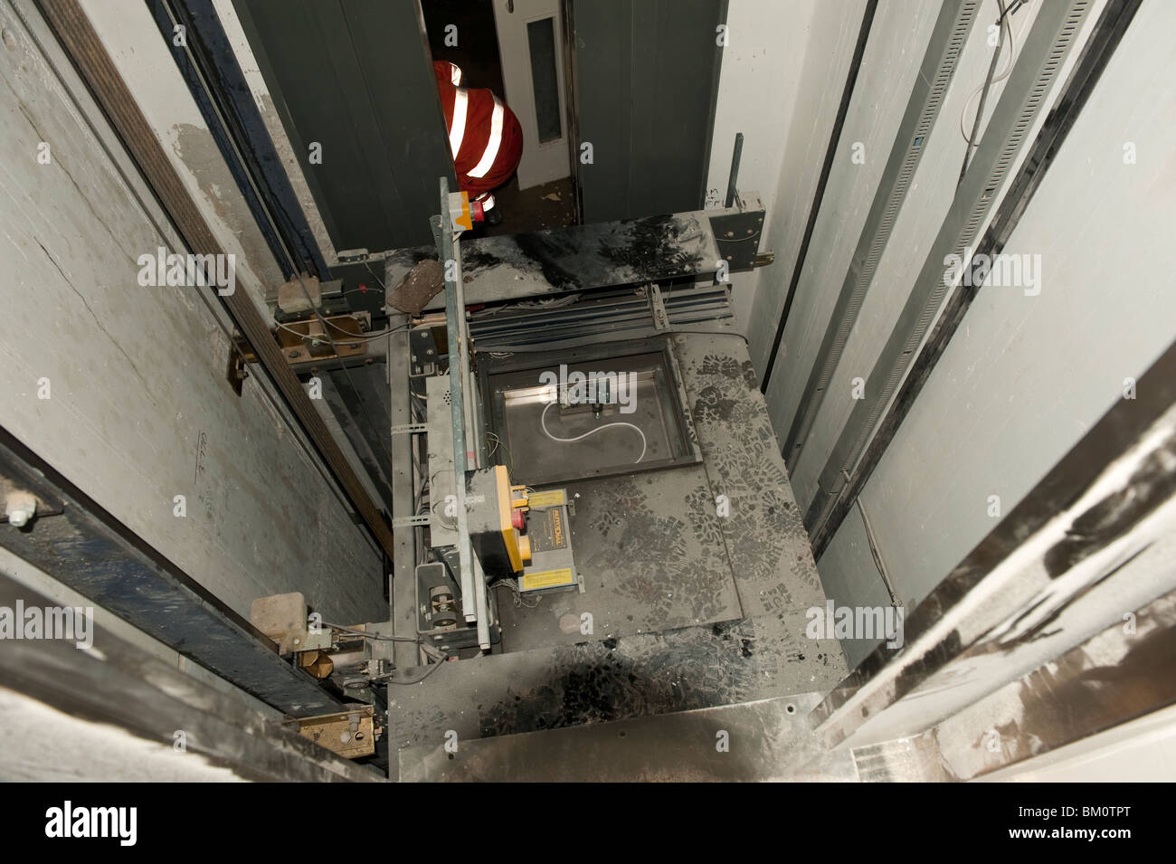 Fireman search and rescue on roof of lift car Stock Photo - Alamy