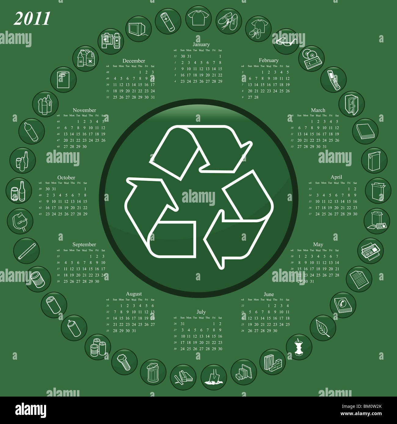 Vector of 2011 calendar with an environmental recycling theme Stock ...