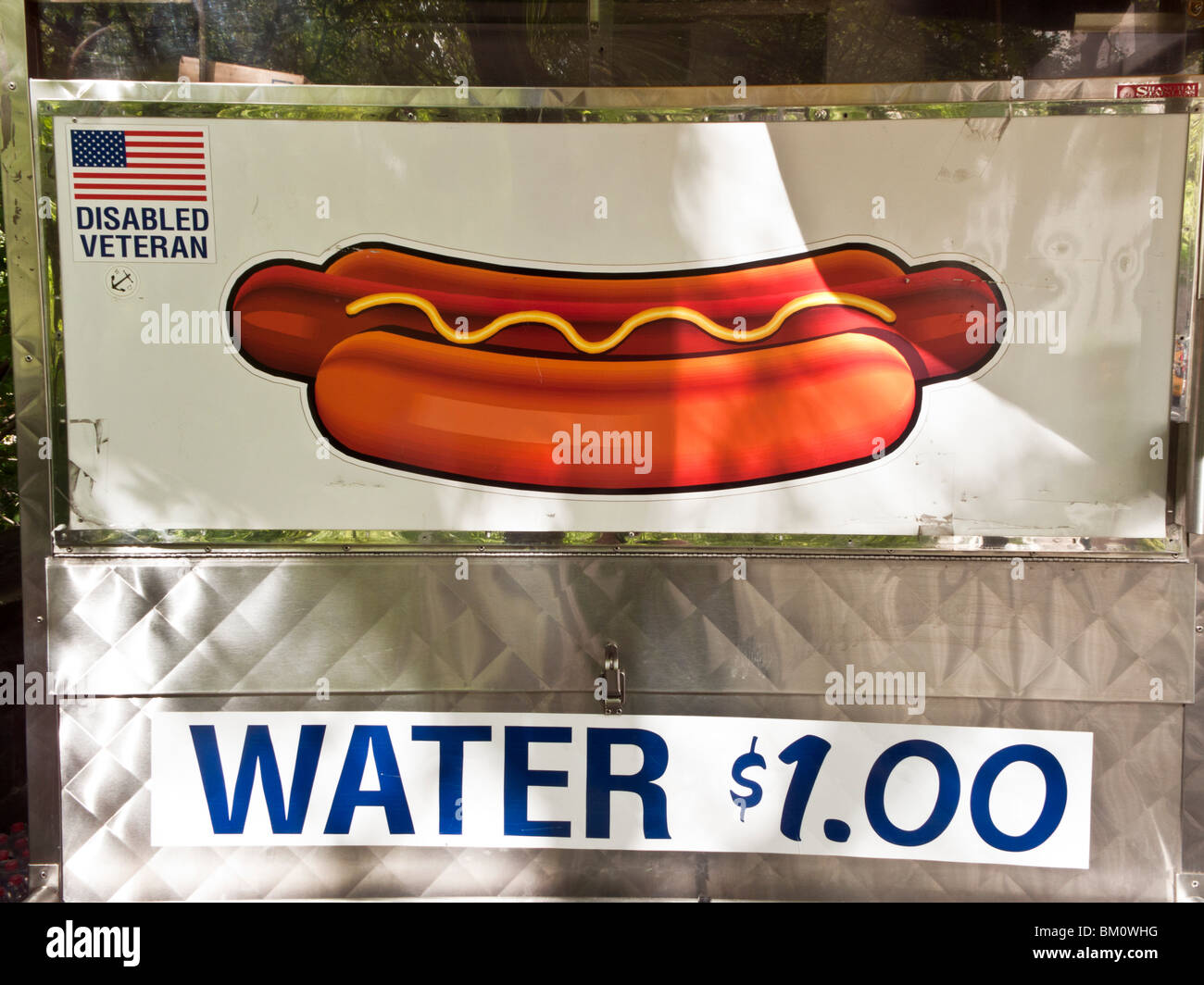 appealing stylized hot dog placard logo on disabled veteran food cart ...