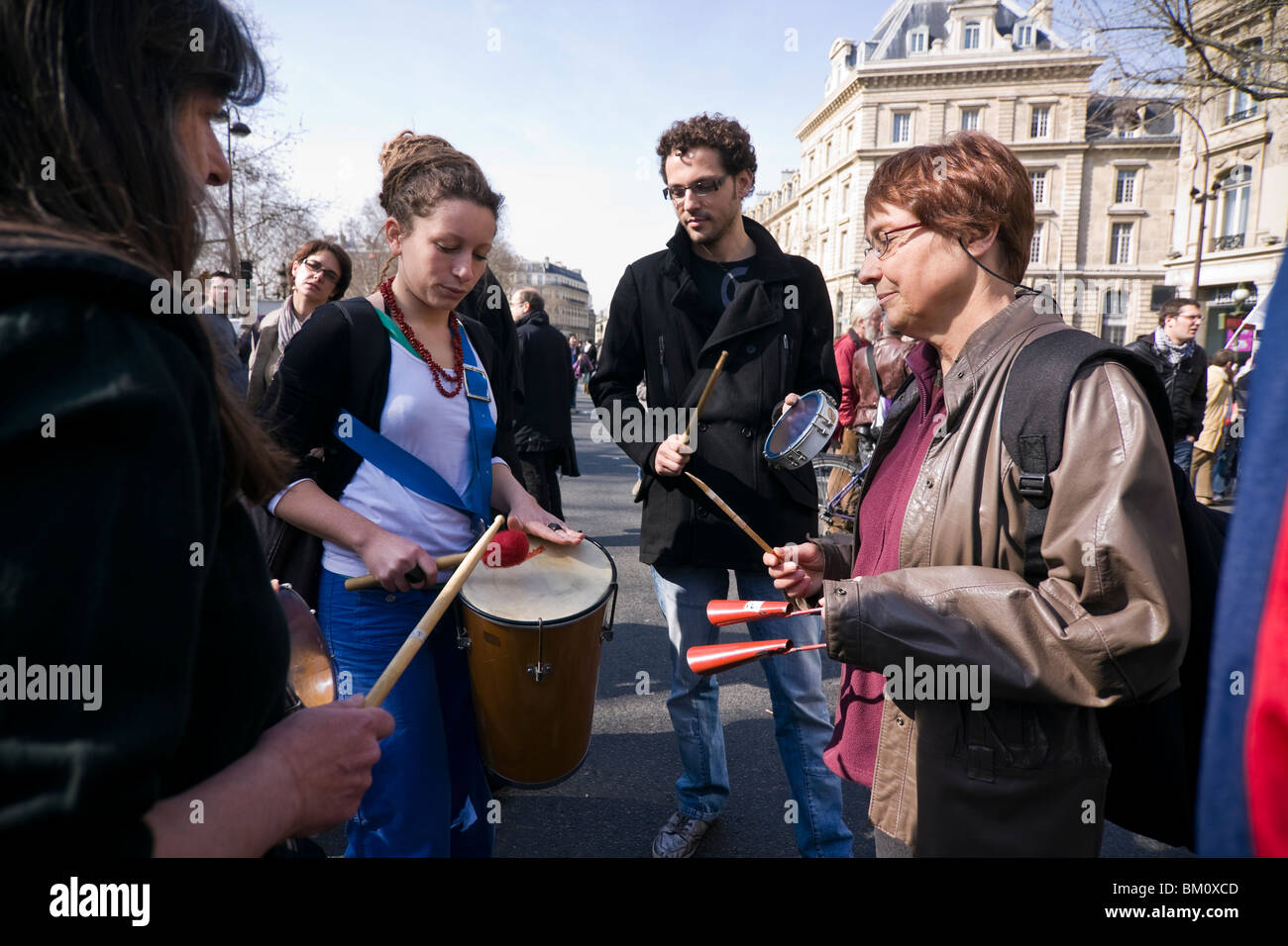 Protesters played music at the French workers demonstration in Paris ...