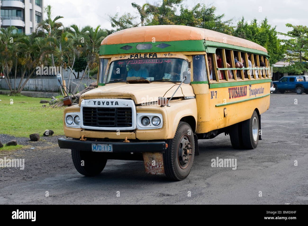 A Brightly Painted Local Bus in Apia, Upola Island, Samoa Stock Photo ...