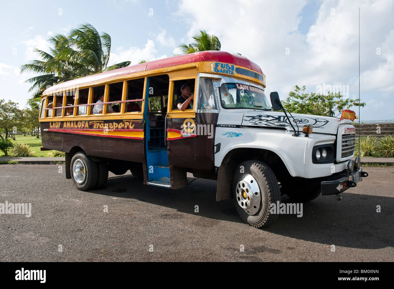 A Brightly Painted Local Bus in Apia, Upola Island, Samoa Stock Photo ...