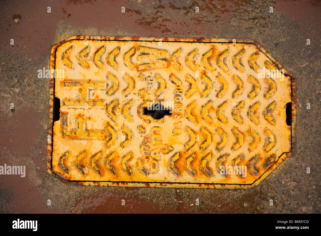Yellow fire hydrant in pavement Stock Photo - Alamy