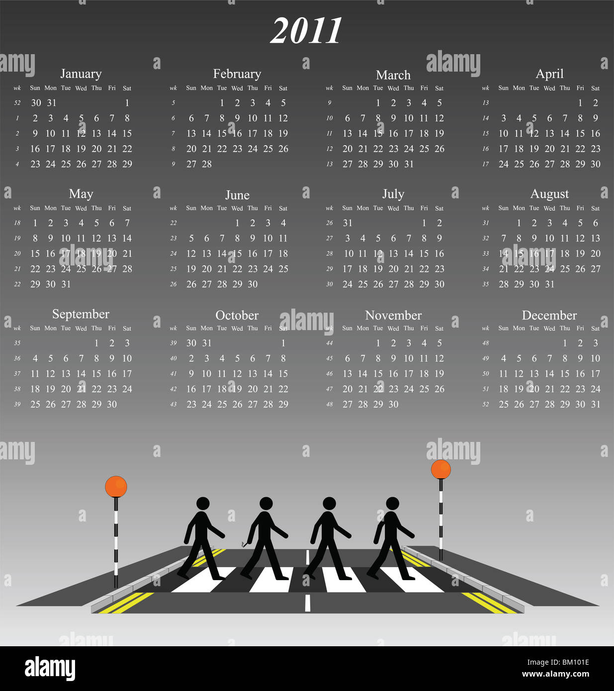 Vector of 2011 calendar with four men on a zebra crossing Stock Photo ...